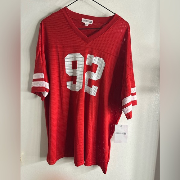 Tops | Red Mesh Jersey With Number 92 | Poshmark